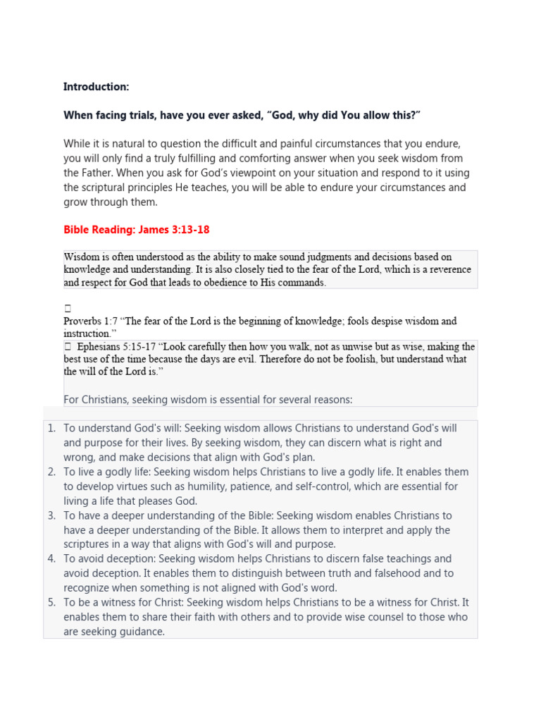 Wisdom From Above | PDF | Wisdom | Envy