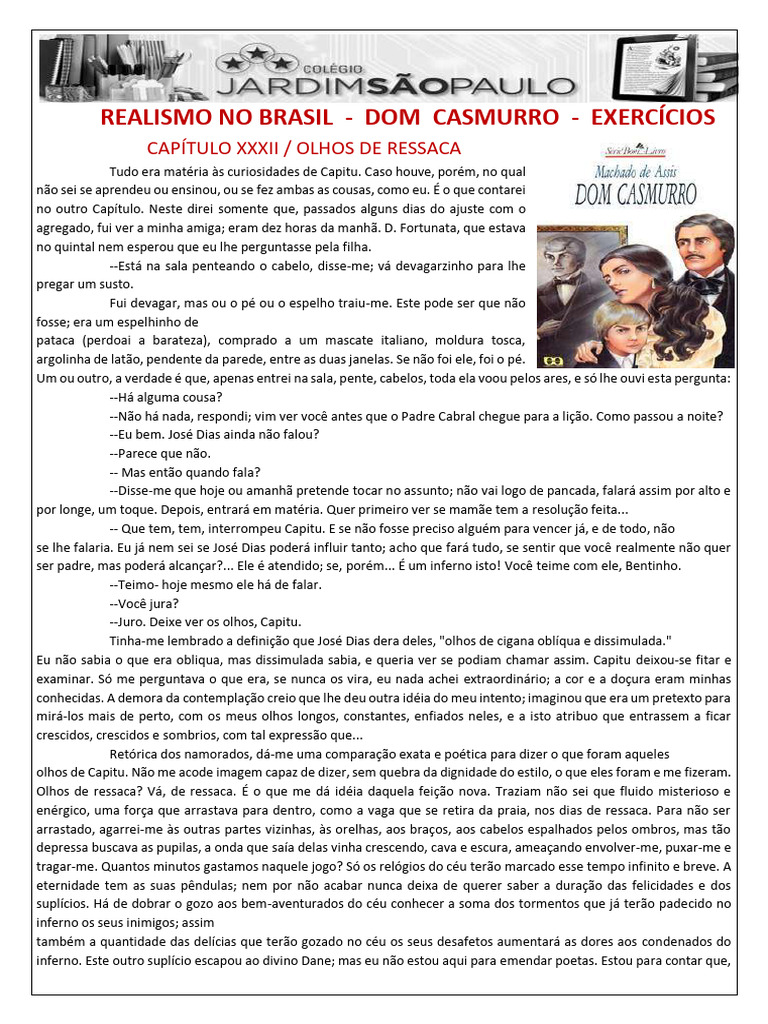 Dom Casmurro EXERCICIOS Olhos de Ressaca PDF | PDF