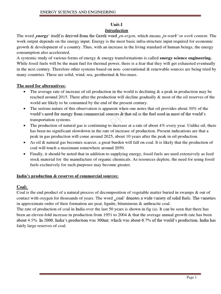 ENERGY SCIENCES AND ENGINEERING - Unit 1 | PDF | Solar Energy | Solar Power