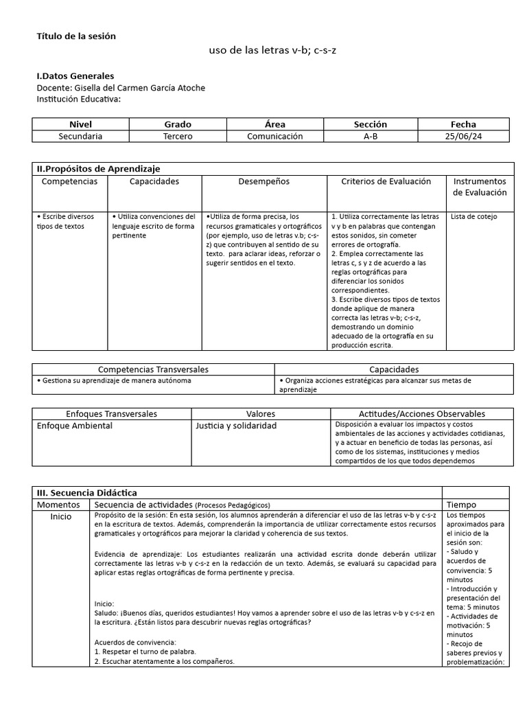 Uso correcto de letras v-b y c-s-z | PDF | Aprendizaje | Ortografía