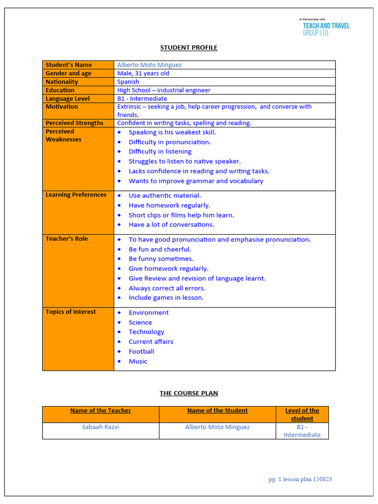 Sabaah Razvi, Lesson Plan, One To One | PDF | Reading Comprehension ...