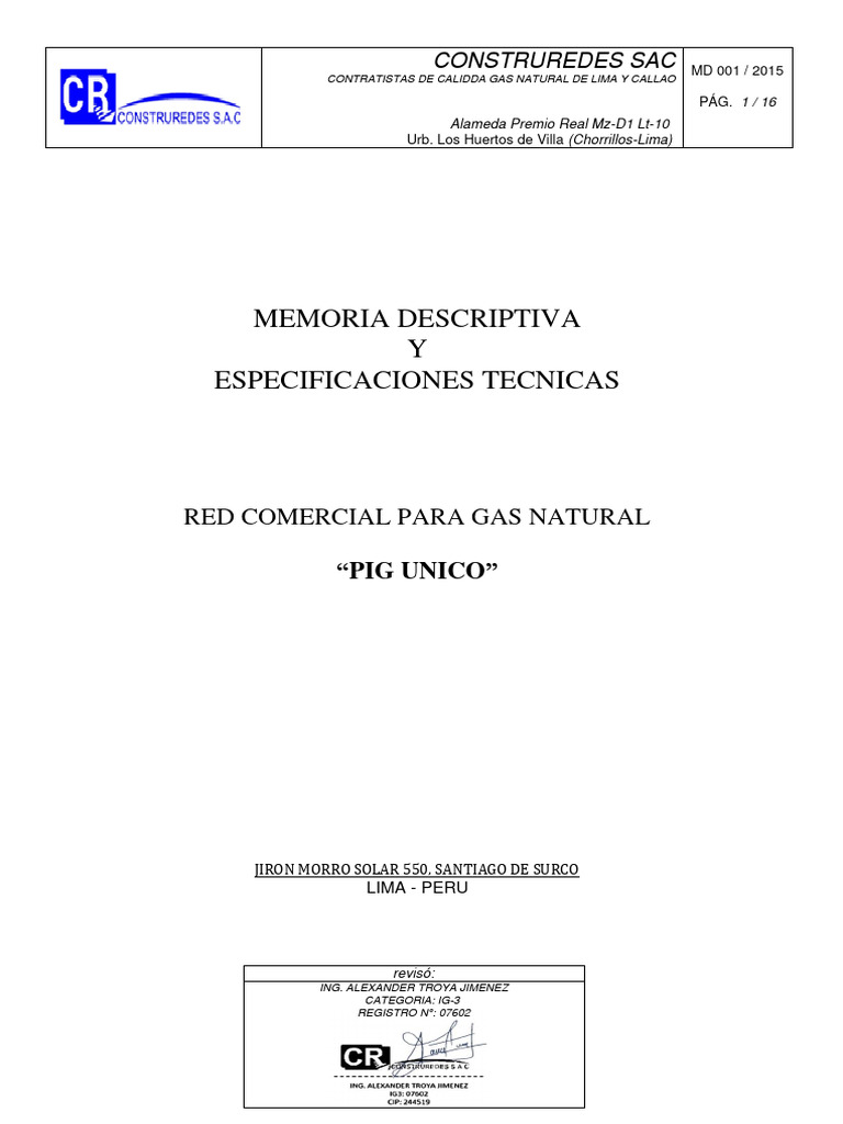 Memoria Descriptiva | PDF | Tubería (transporte de fluidos) | Cobre