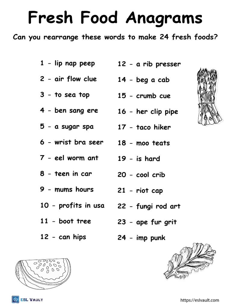 Fresh Food Anagrams Puzzles | PDF