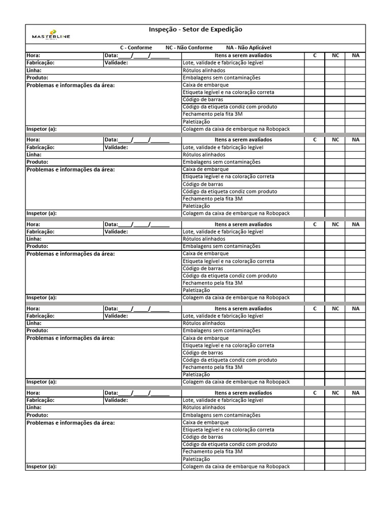Check - List Inspeções Expedição | PDF | Código de barras | Esboço