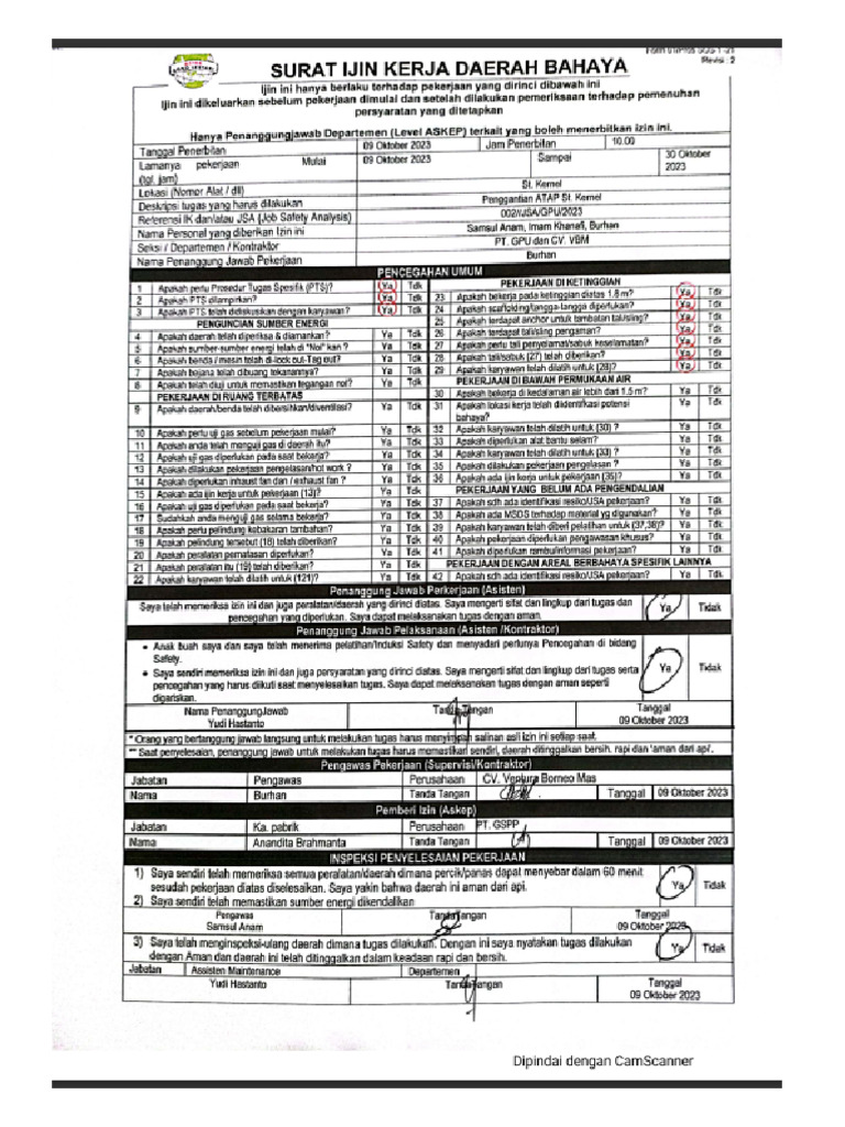 Form Izin Kerja | PDF