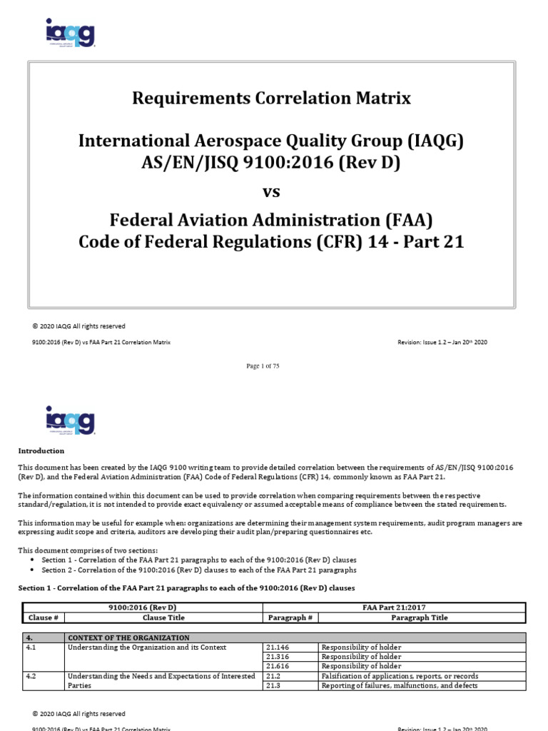 IAQG 9100 V FAA Part 21 Correlation Matrix Issue 1.2 Jan 20 20209 | PDF ...