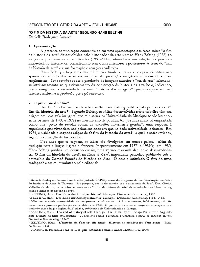 Fim Da Historia Da Arte Hans Belting | PDF | Imagem | Historiador