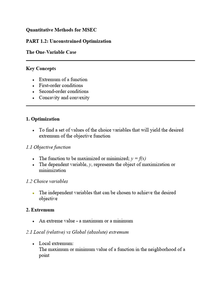 Unconstrained Optimization Pdf Mathematical Optimization Labour