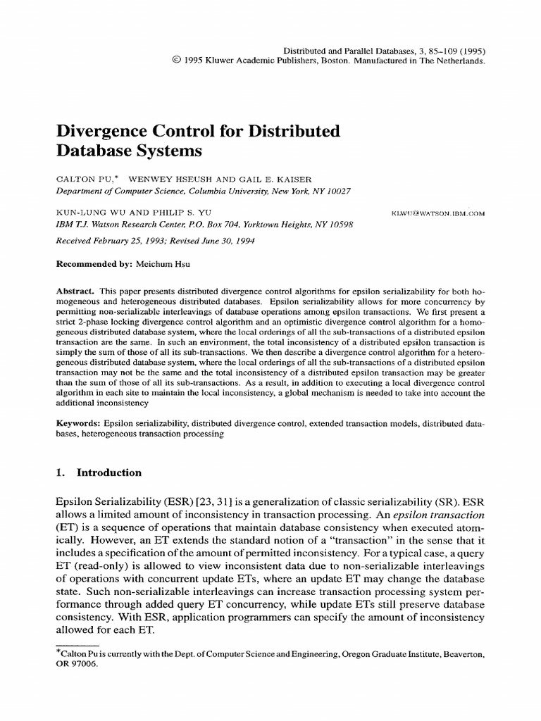Divergence Control For Distributed Database Systems | PDF | Database ... Divergence Control For Distributed Database Systems | PDF | Database ...