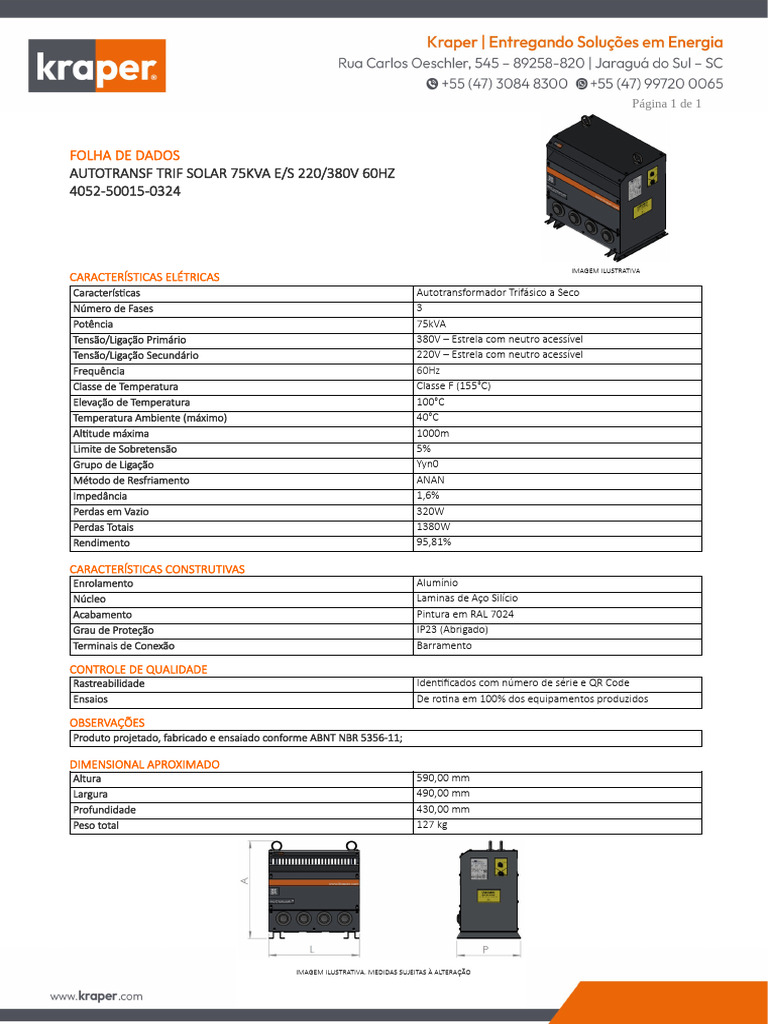 Datasheet - 4052-50015-0324 - Autotransf Trif Solar 75kva Es 220-380V ...
