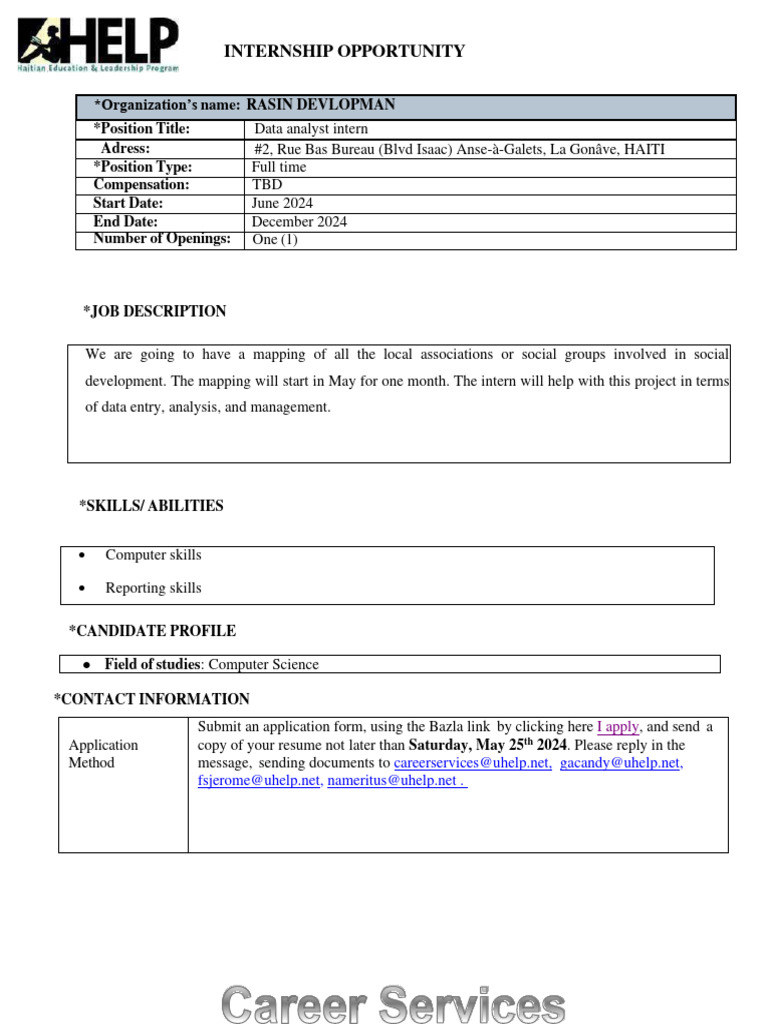 Internship Opportunity - JD Data Analyst Intern - 05.21.2024 | PDF Internship Opportunity - JD Data Analyst Intern - 05.21.2024 | PDF