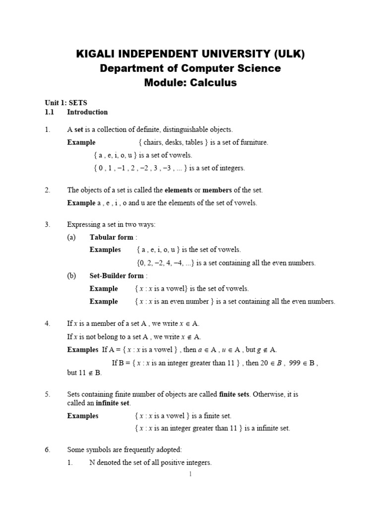 Calculus Unit I | PDF | Set (Mathematics) | Mathematics