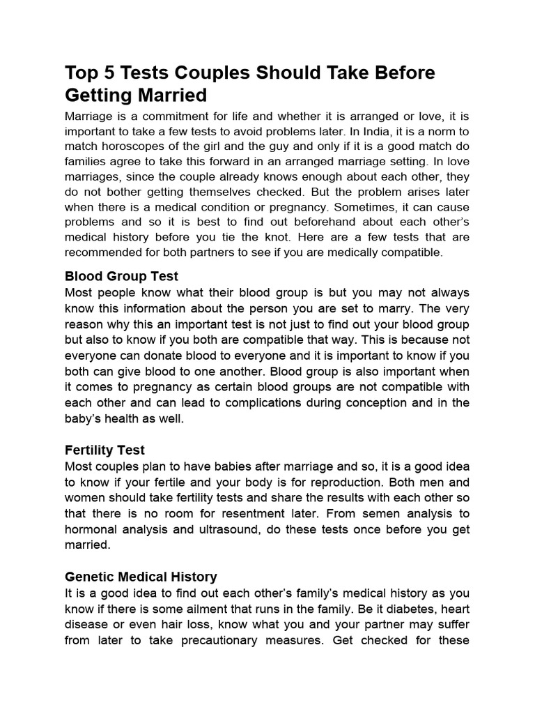 Importance of Blood Test Before Marriage | PDF | Pregnancy | Marriage