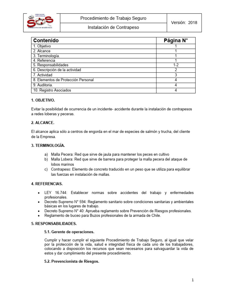 Procedimiento Instalación de Contrapeso | PDF | Buceo bajo el agua