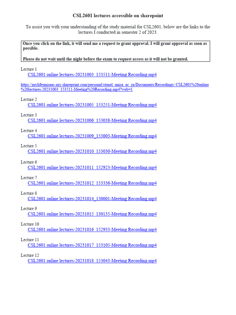 Recordings of Lectures | PDF