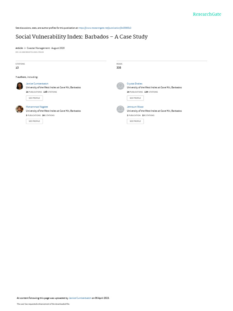 Social Vulnerability Index Barbados A Case Study | PDF | Emergency Management | Hazards