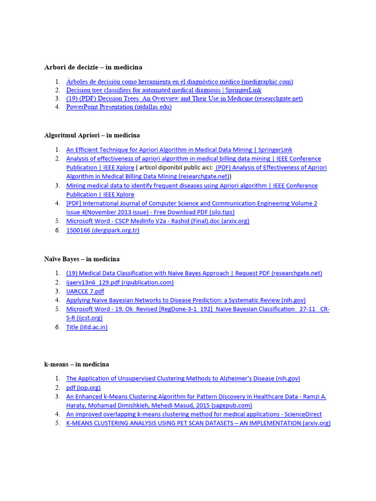 Algoritmi DM Utilizati in Domeniul Medical | PDF | Cluster Analysis | Statistical Classification