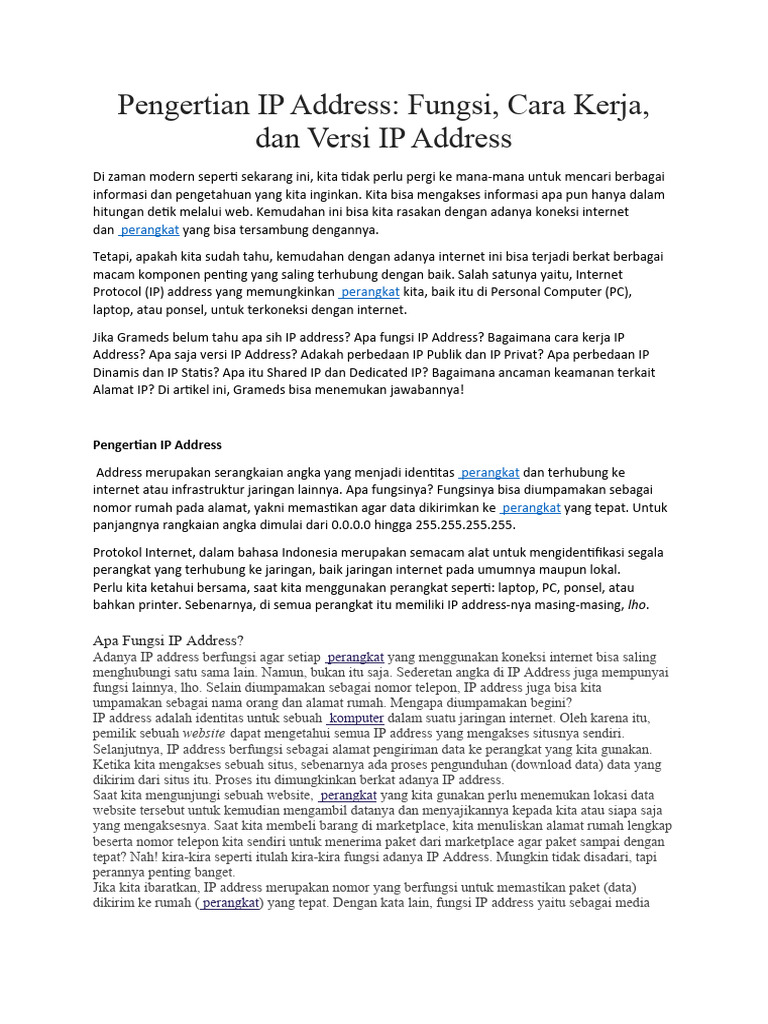 Pengertian IP Address | PDF