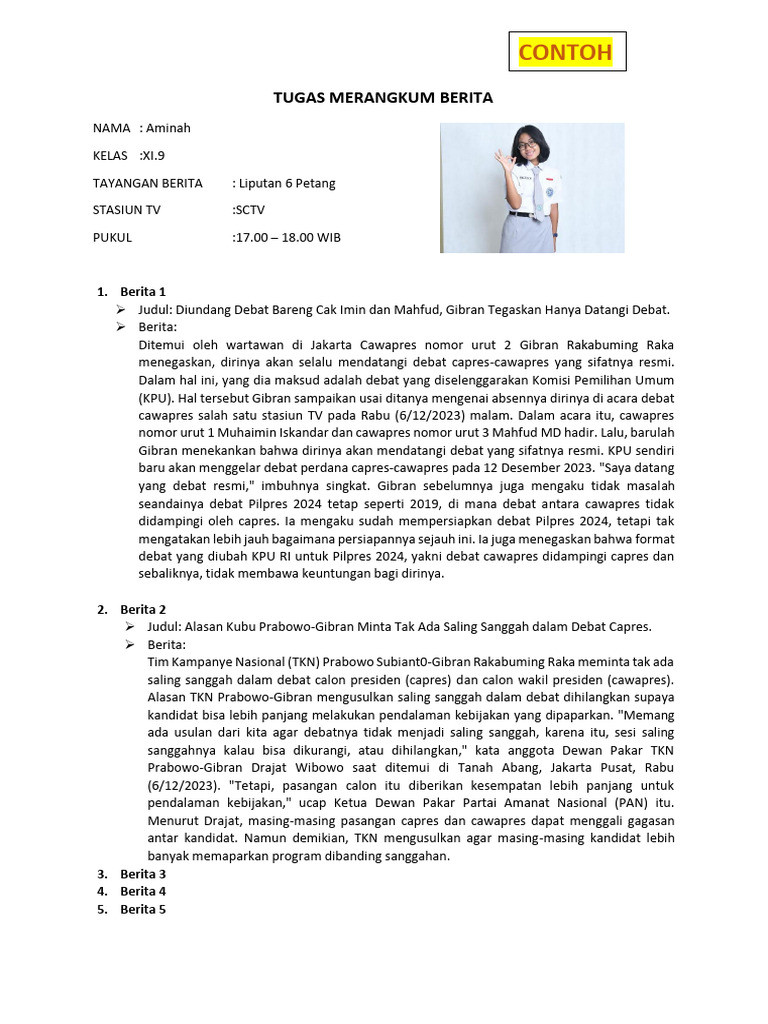 Contoh Tugas Merangkum Berita Xi | PDF | Politik | Olahraga & Rekreasi