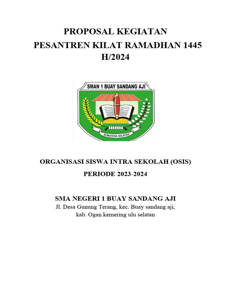 Proposal Kegiatan Pesantren Kilat 2024 Tahun 1445 H | PDF