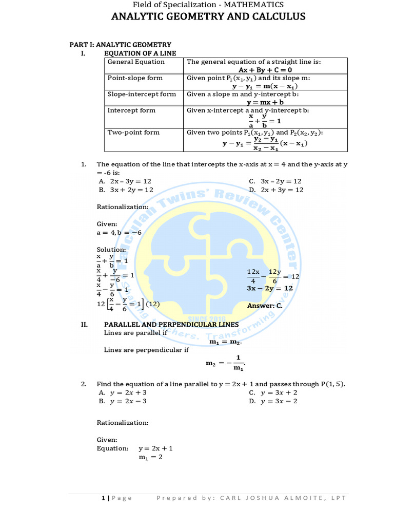 Analytic Geometry and Calculus Handout | PDF | Ellipse | Mathematical Objects