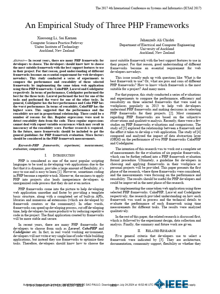 An Empirical Study of Three PHP Frameworks | PDF | Php | Model–View–Controller