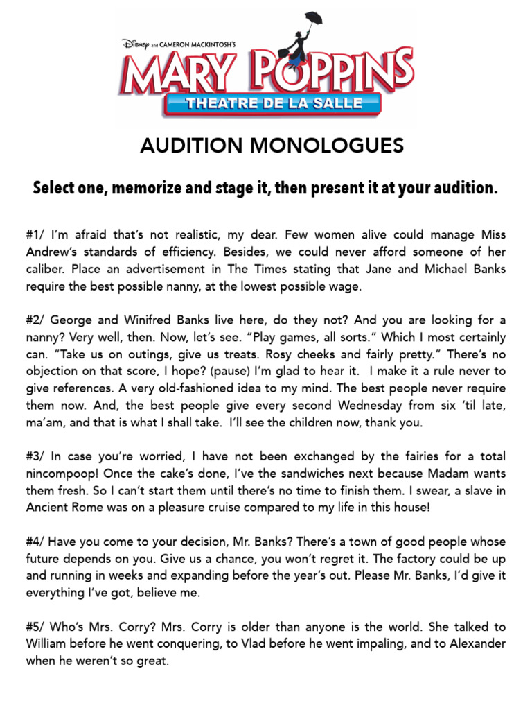 Mary Poppins Audition Monologues | PDF