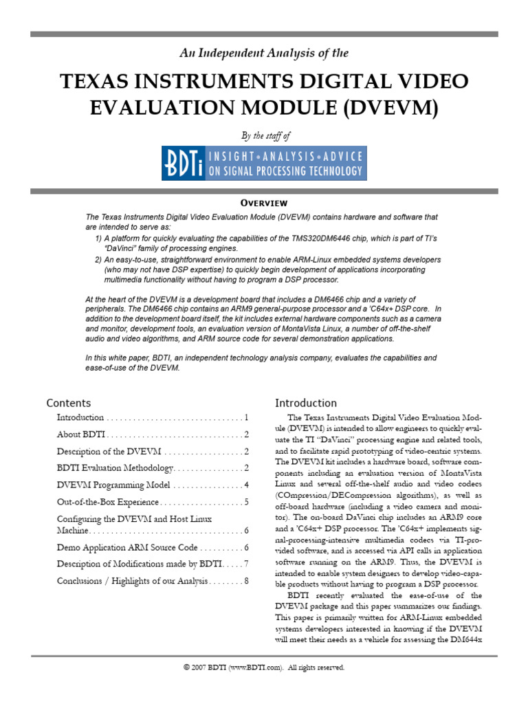 BDTI Dvevm Whitepaper | PDF | Codec | Digital Signal Processor