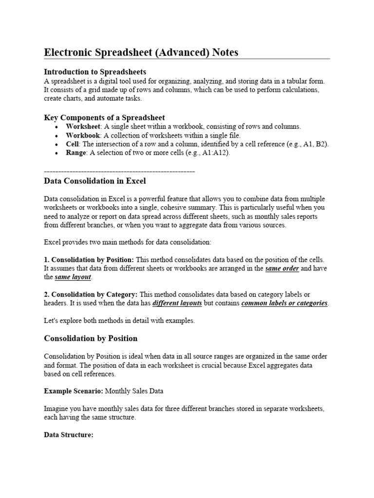 Electronic Spreadsheet (Advanced) Notes | PDF | Microsoft Excel ... Electronic Spreadsheet (Advanced) Notes | PDF | Microsoft Excel ...