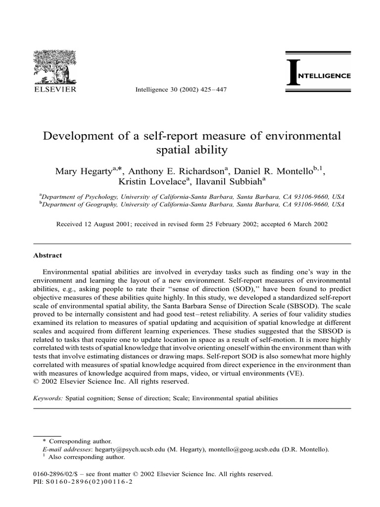 Mary Hegarty - 2002 - Questionaire | PDF | Factor Analysis | Psychological Concepts