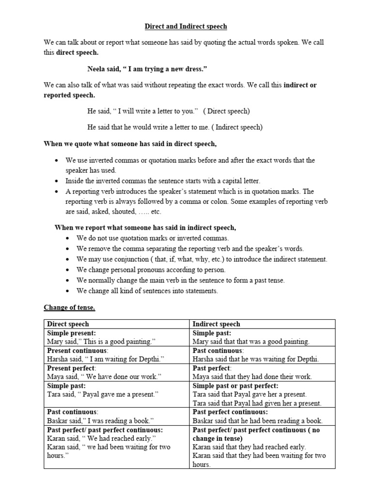 Direct vs Indirect Speech Explained | PDF | Question | Verb