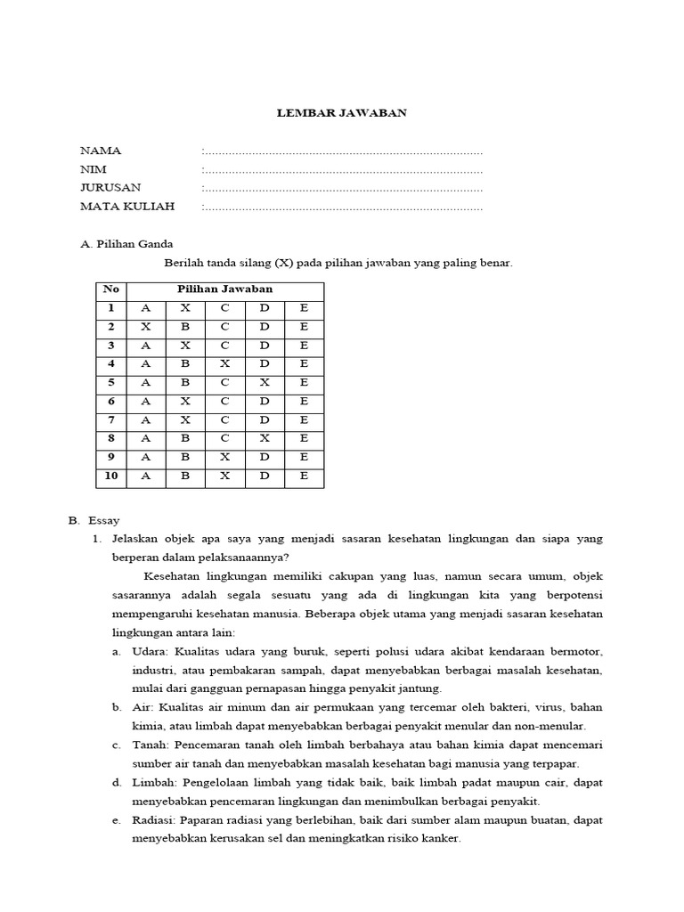Lembar Jawaban Pilihan Ganda 10 Soal | PDF