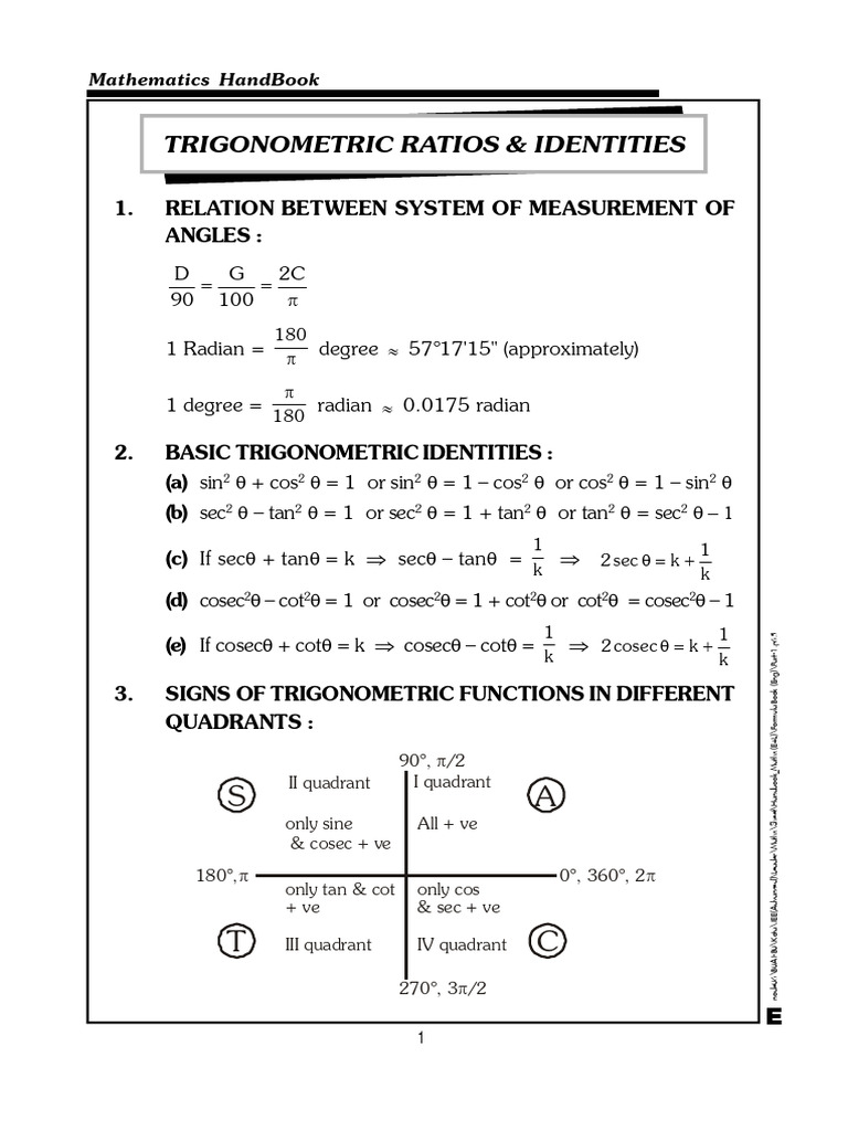 Trigo Formula | PDF | Trigonometric Functions | Trigonometry