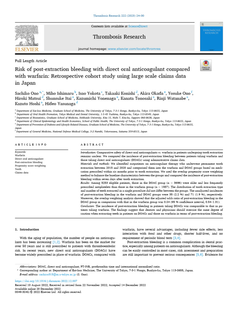 Risk of Post-Extraction Bleeding With Direct Oral Anticoagulant ...