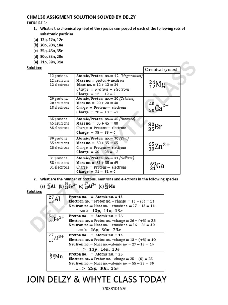 Chm130 Assignment Soln by Delzy-1 | PDF | Proton | Neutron