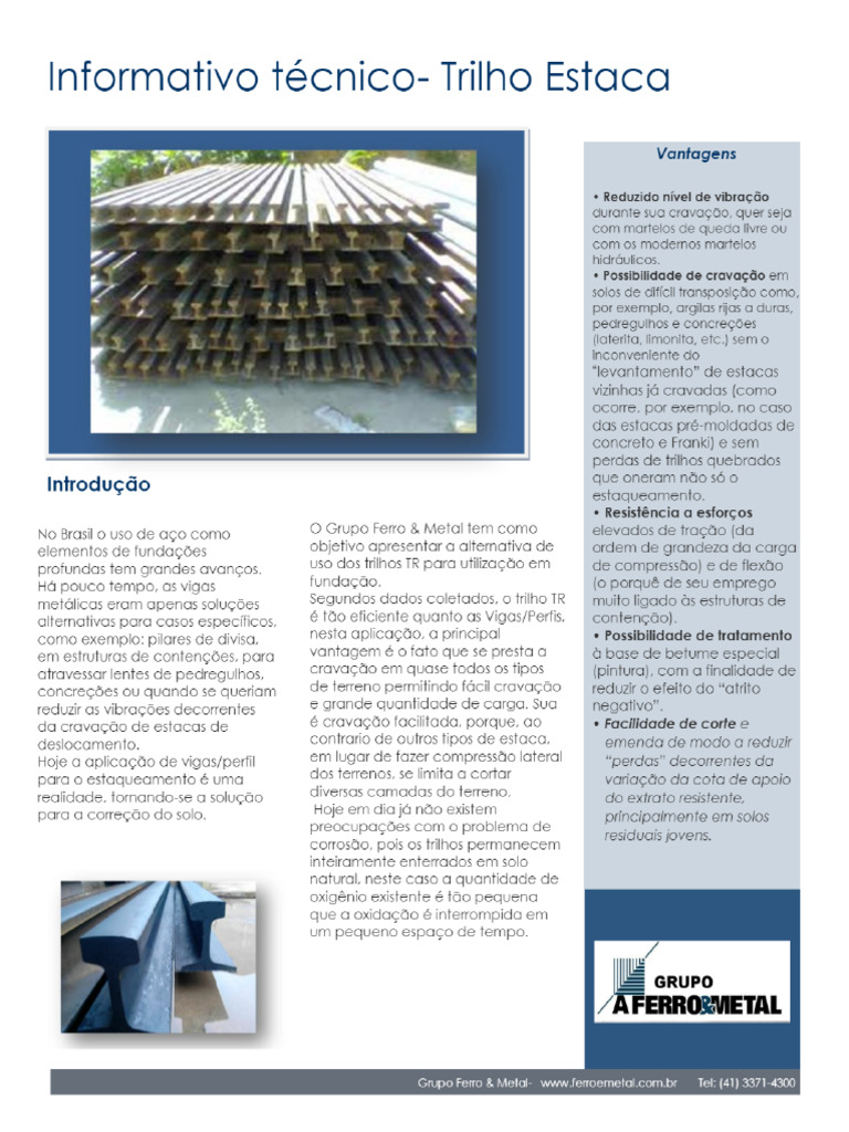 Informativo Técnico - Trilho Estaca - PDF Download Grátis | PDF