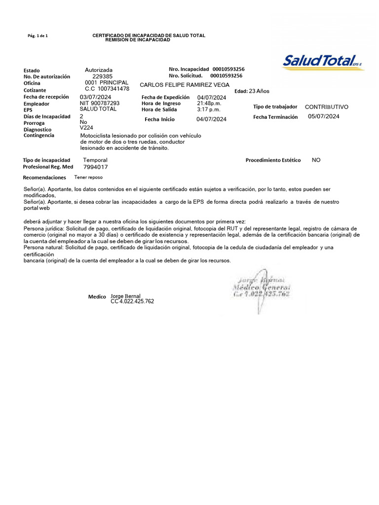 Incapacidad Salud Total | PDF