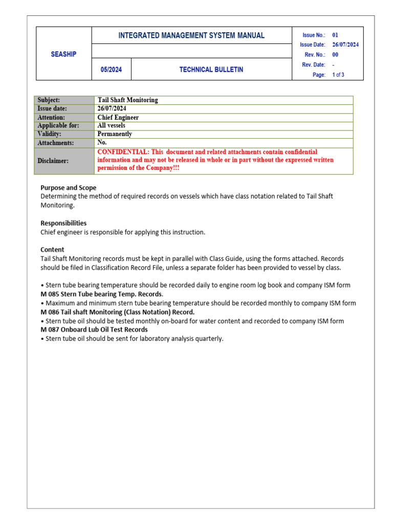 05.24 Tech Bulletin - Tail Shaft Monitoring | PDF | Audit