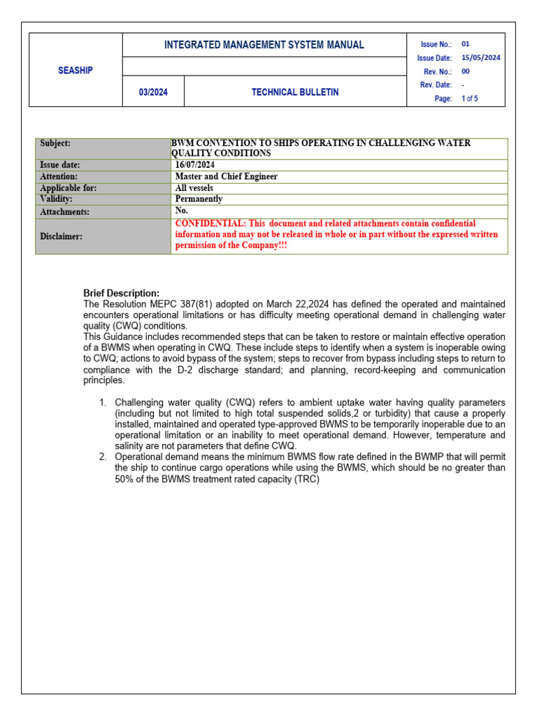 03.24 Tech Bulletin - BWM Convention Seaship | PDF | Filtration | Water