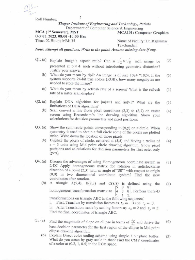 MCA101 | PDF | 2 D Computer Graphics | Pixel