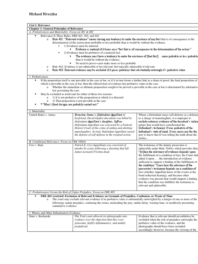 Evidence Outline and Case Chart | Witness Impeachment | Evidence (Law)