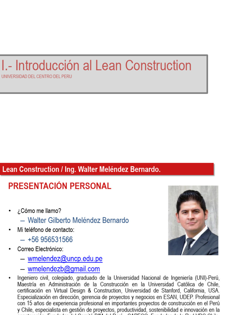 Clase N°01 - Lean Construction UNCP - Introducción Rev00 | PDF | Business | Ingeniería