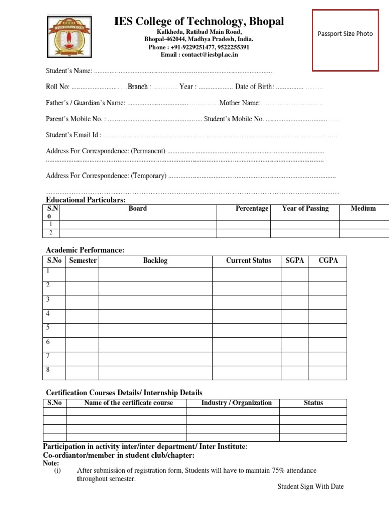 Student Registration Form ICOT | PDF | Government And Personhood