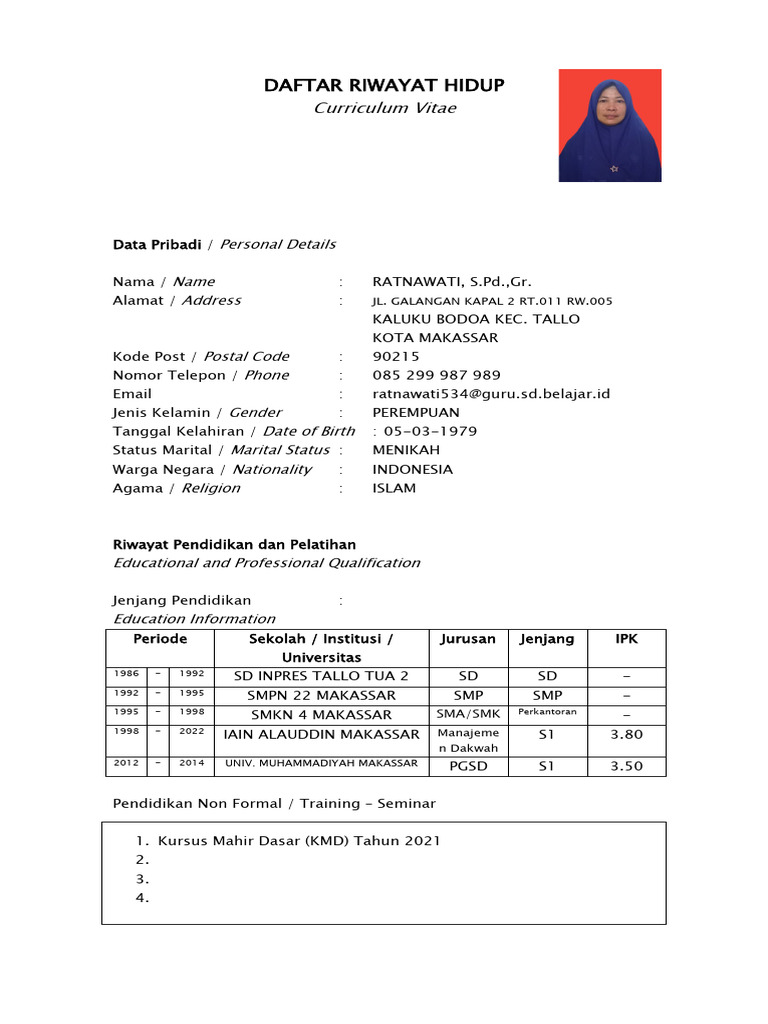 CV Ratnawati, S.Pd.,Gr. - Guru SD Makassar | PDF