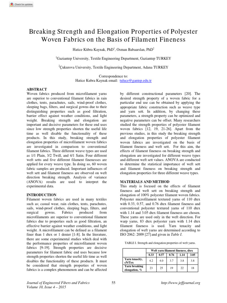 Polyester Fabric Strength Analysis | PDF | Textiles | Weaving