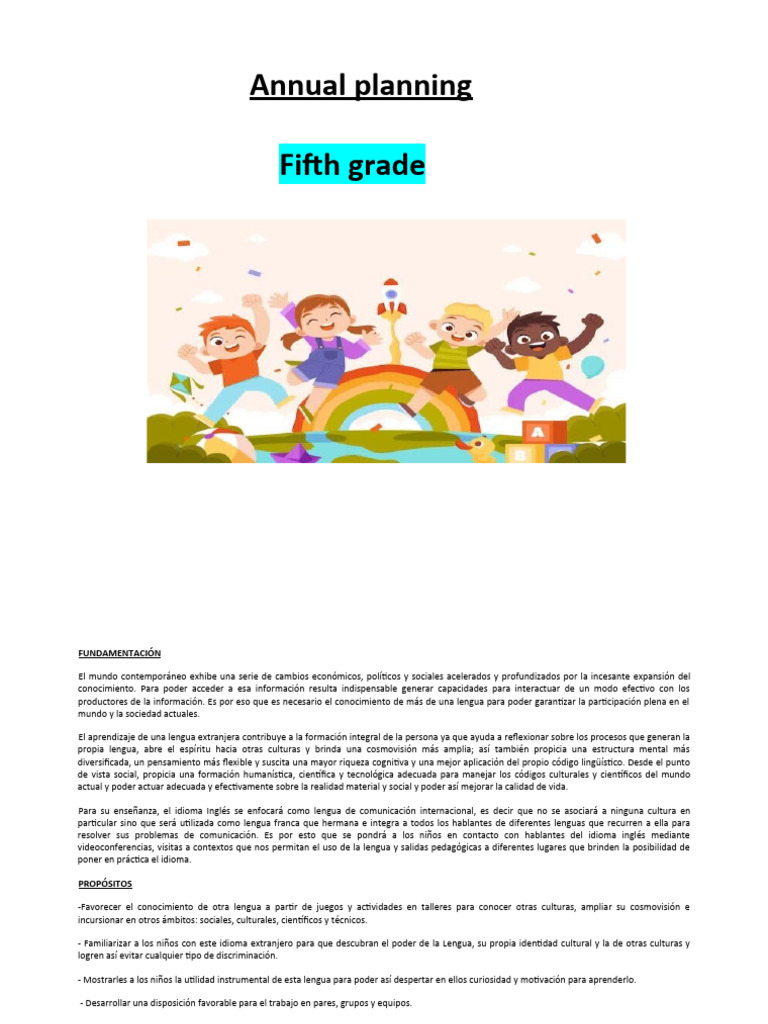 Annual Planning 5th Grade 2024 Modificada Julio 2024 | PDF ...