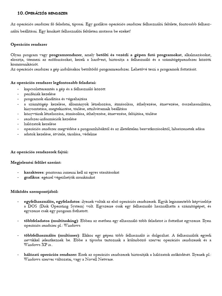 Informatika Érettségi 10. Tétel | PDF