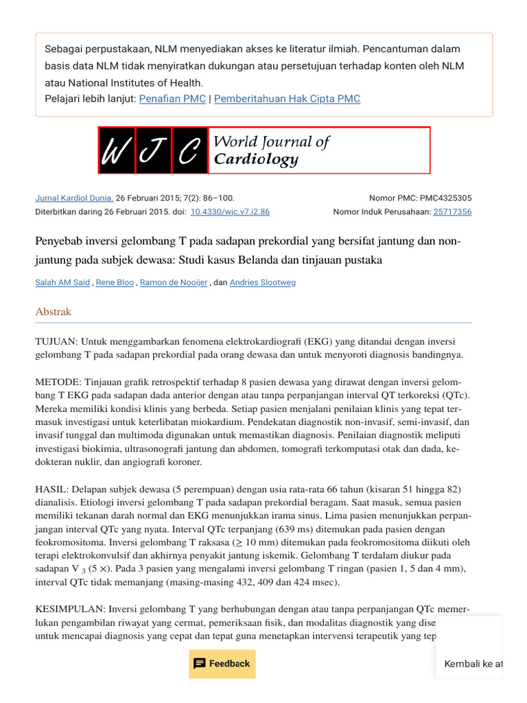 Cardiac and Non-Cardiac Causes of T-Wave Inversion in The Precordial Leads in Adult Subjects - A ...