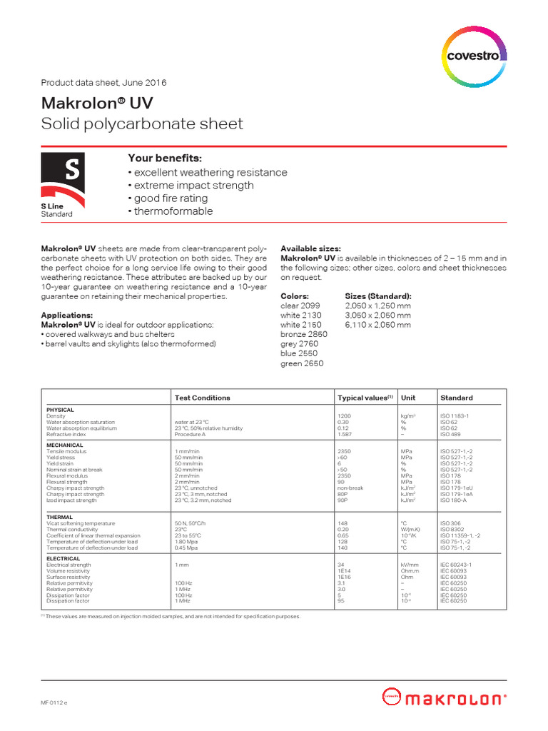 Makrolon UV | PDF | Electrical Resistivity And Conductivity | Yield (Engineering)