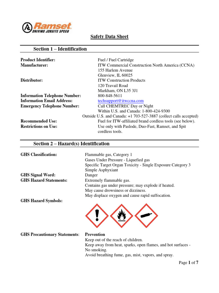 2021 Ramset Fuel SDS | PDF | Waste | Hazardous Waste
